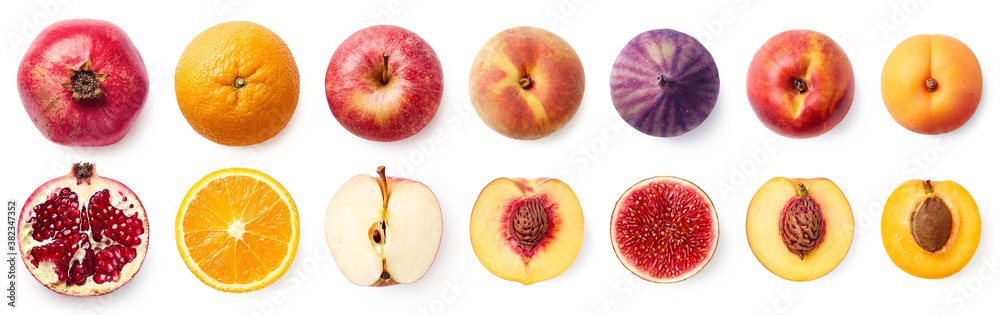 Foto de Set of fresh whole and sliced fruit halves do Stock | Adobe Stock