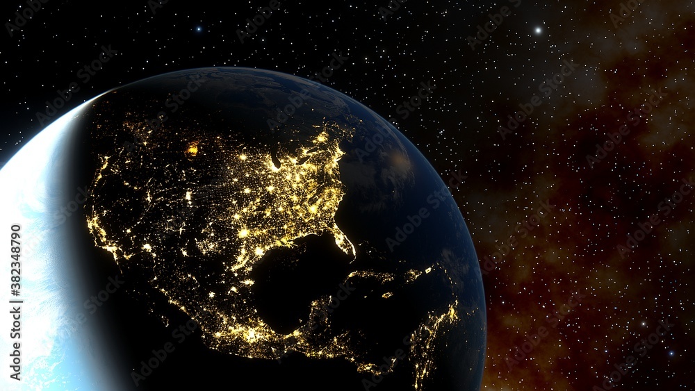 realistic united states of america from space, night usa from space ...
