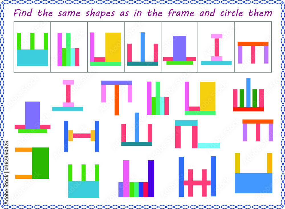 Logic game for children. Find the same shapes as in the frame and ...