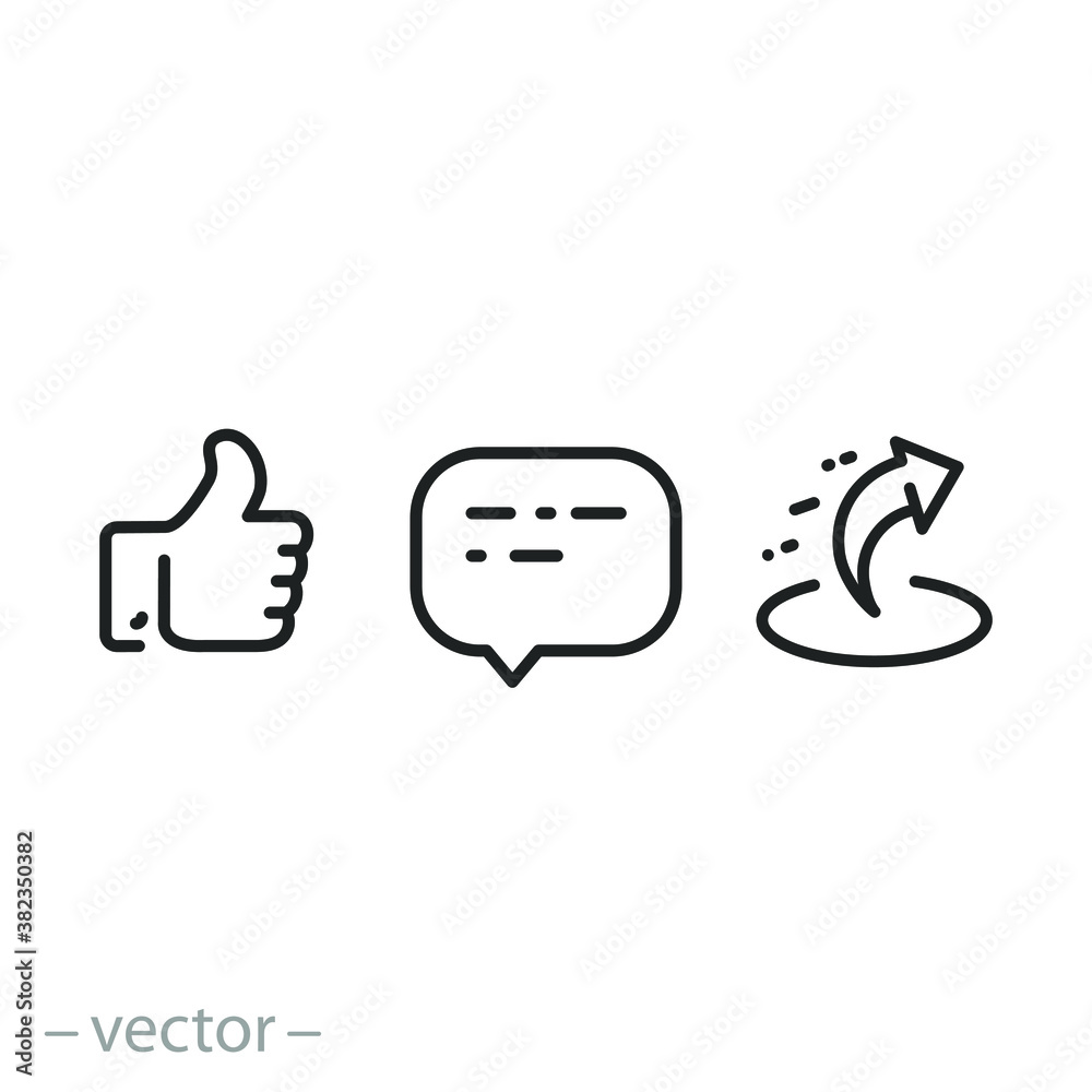share or send icon set, social media post, arrow button, comment with ...