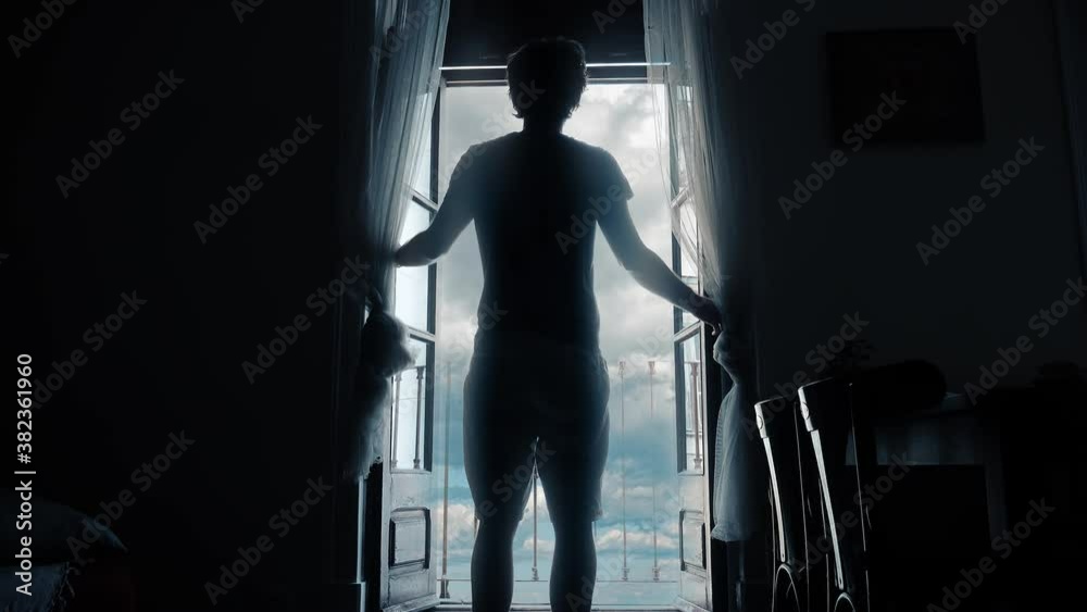 Video Stock Entering Heavens Gate. Man opening a big window revealing a ...