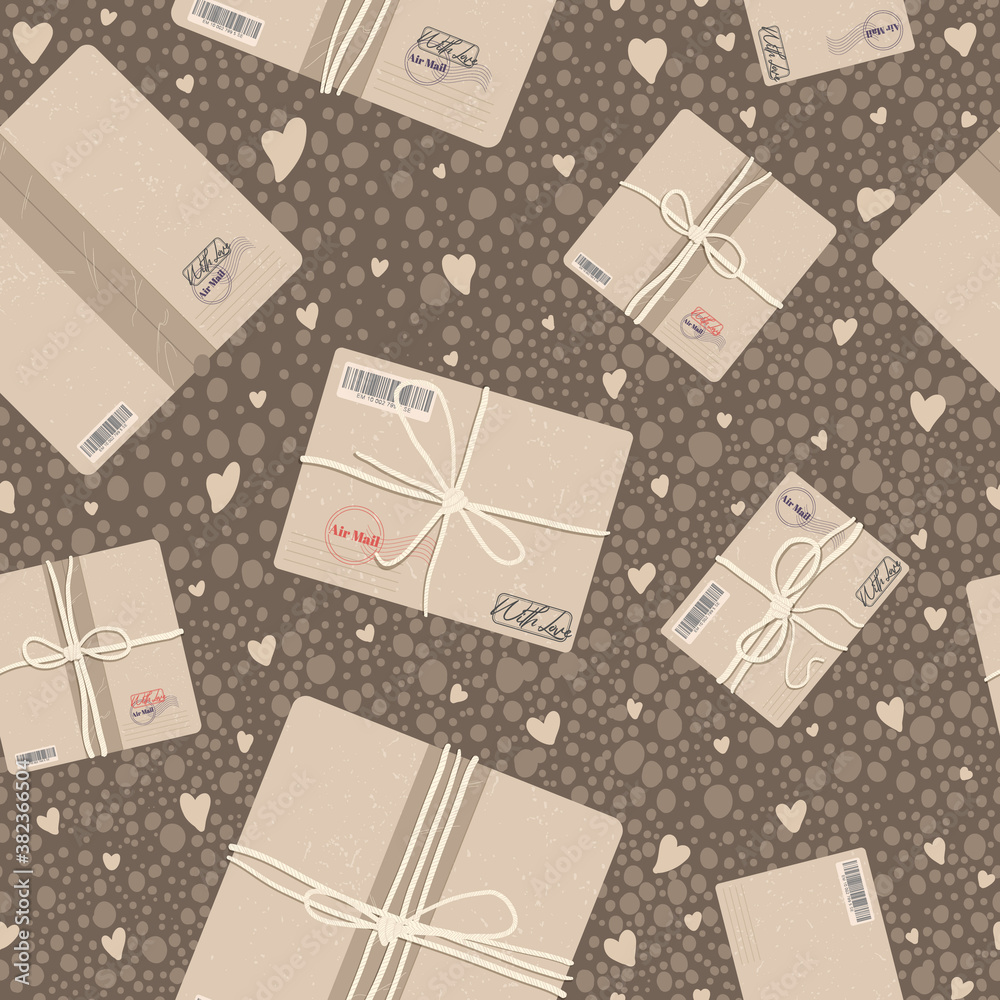 Parcels, envelope and postage stamps, Postal service packs and letters ...