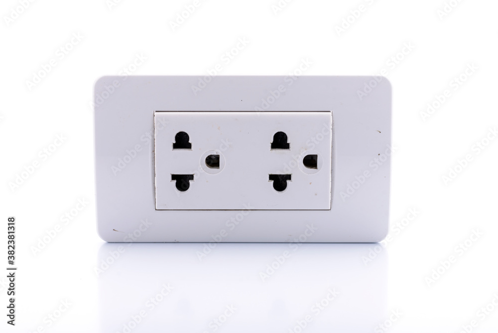 White old plug socket with shadow On a white background Stock Photo ...