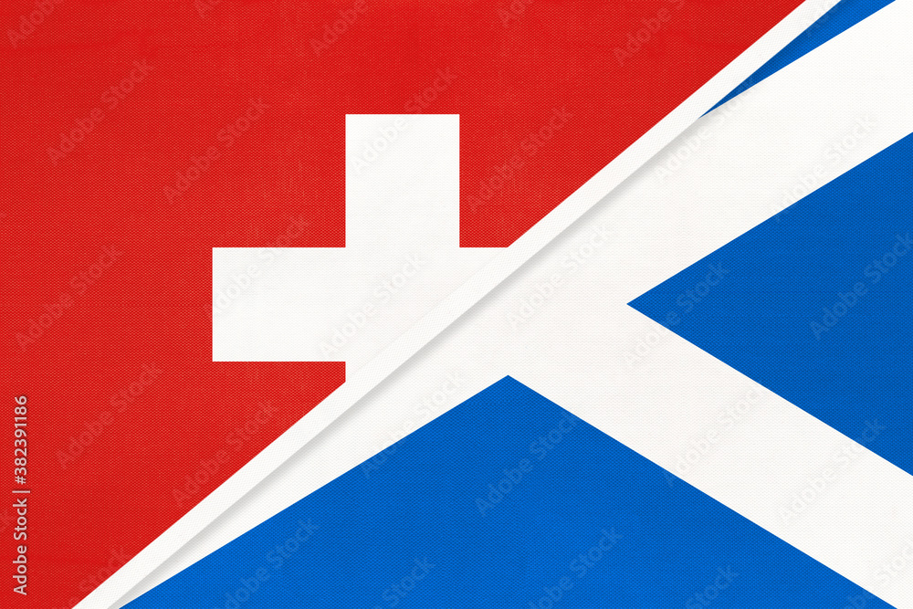 Switzerland and Scotland, symbol of national flags from textile ...
