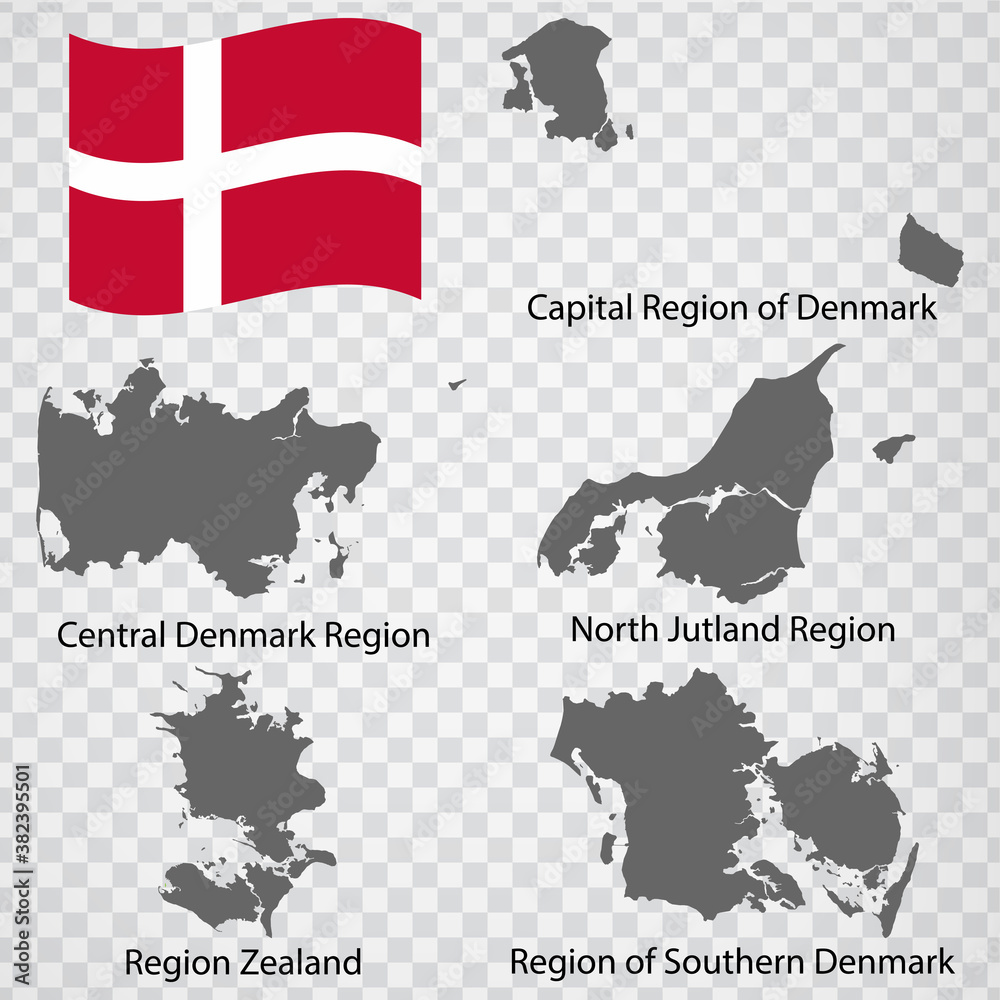 Five Maps Regions of Denmark - alphabetical order with name. Every ...