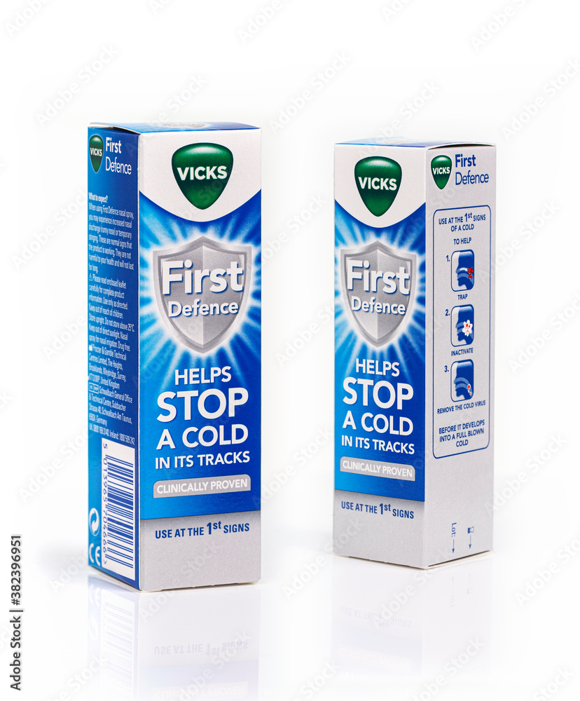 SWINDON, UK - October 2, 2020: Vicks First Defence nasal spray Helps ...