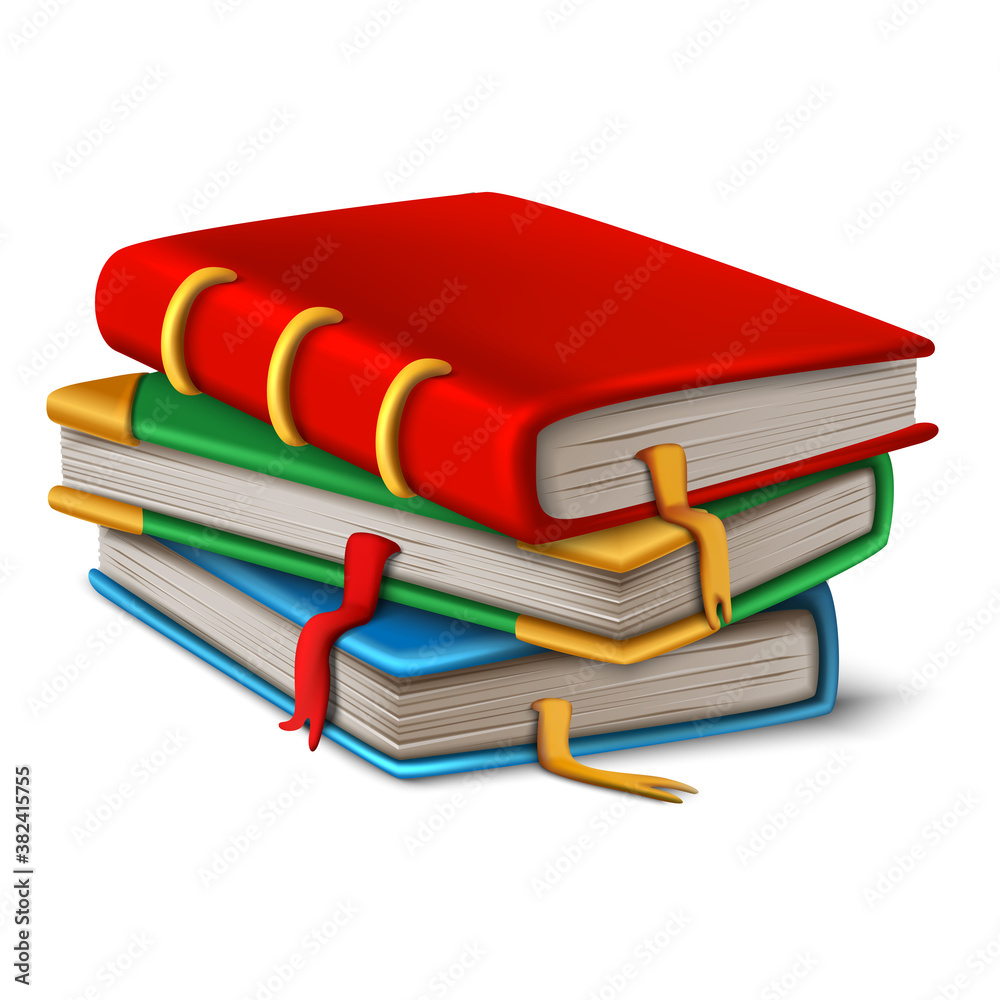 3d realistic vector cartoon style stack of books. Isolated on white ...