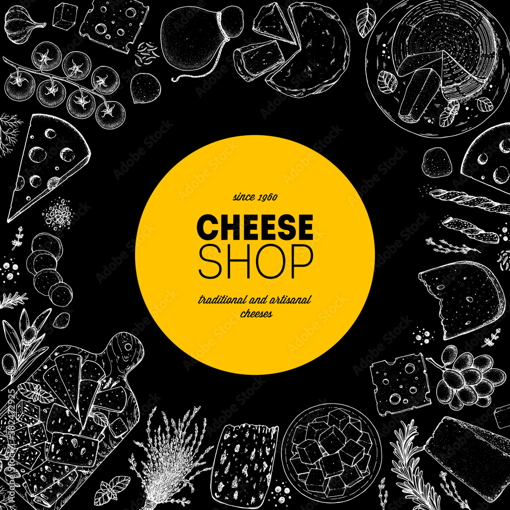 Cheese design template. Hand drawn sketch. Retro food background ...