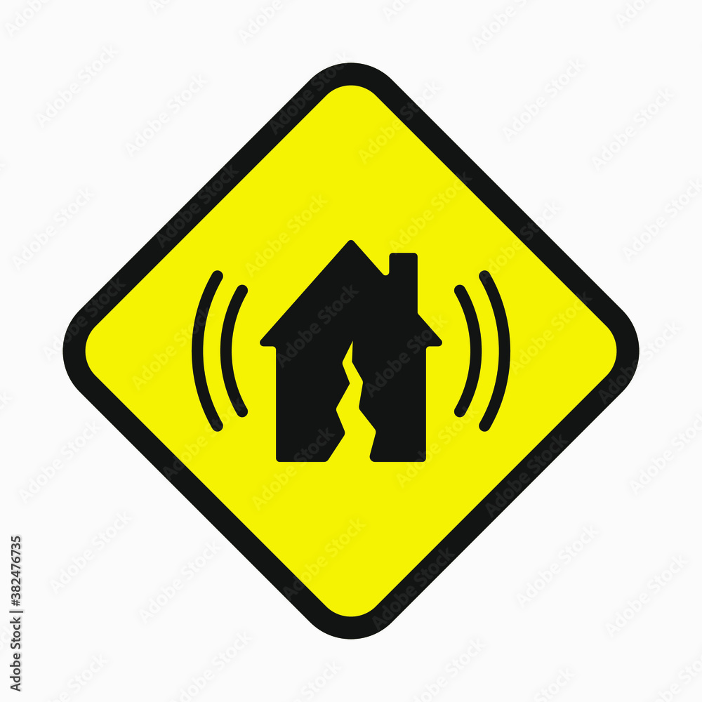 Warning yellow sign on white background. Vector earthquake symbol ...