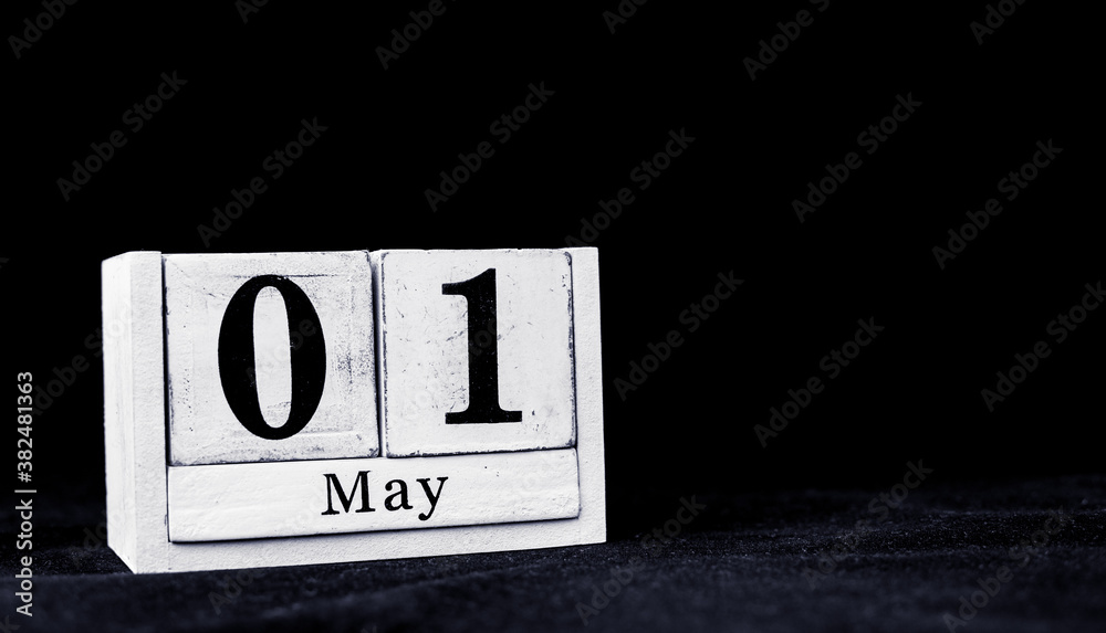 May 1st, First of May, Day 1 of month May - vintage wooden white ...