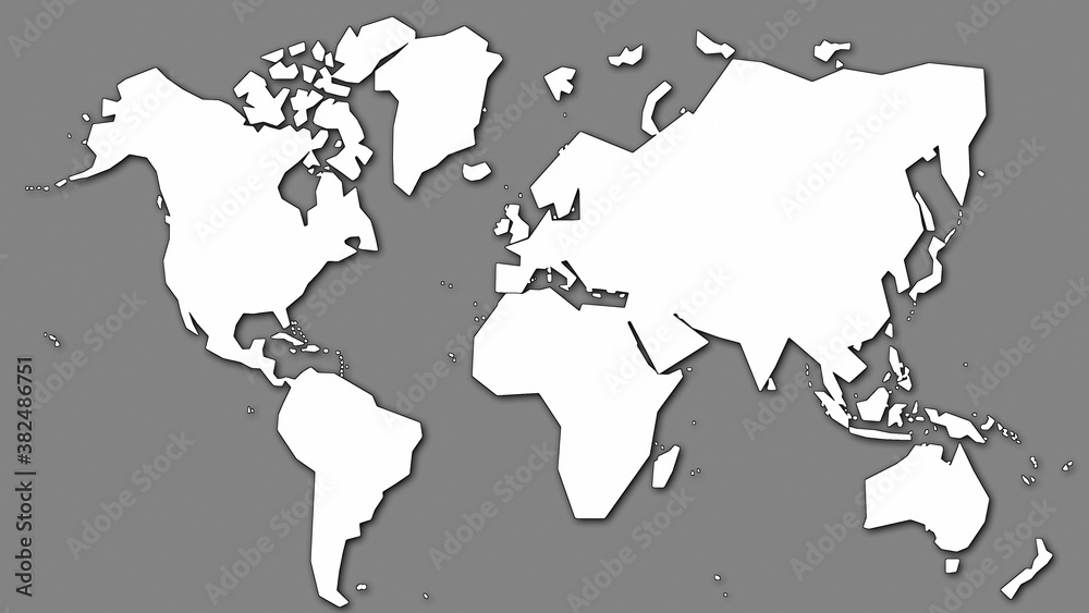 ภาพประกอบสต็อก Map of world schematic in white on grey as an ...