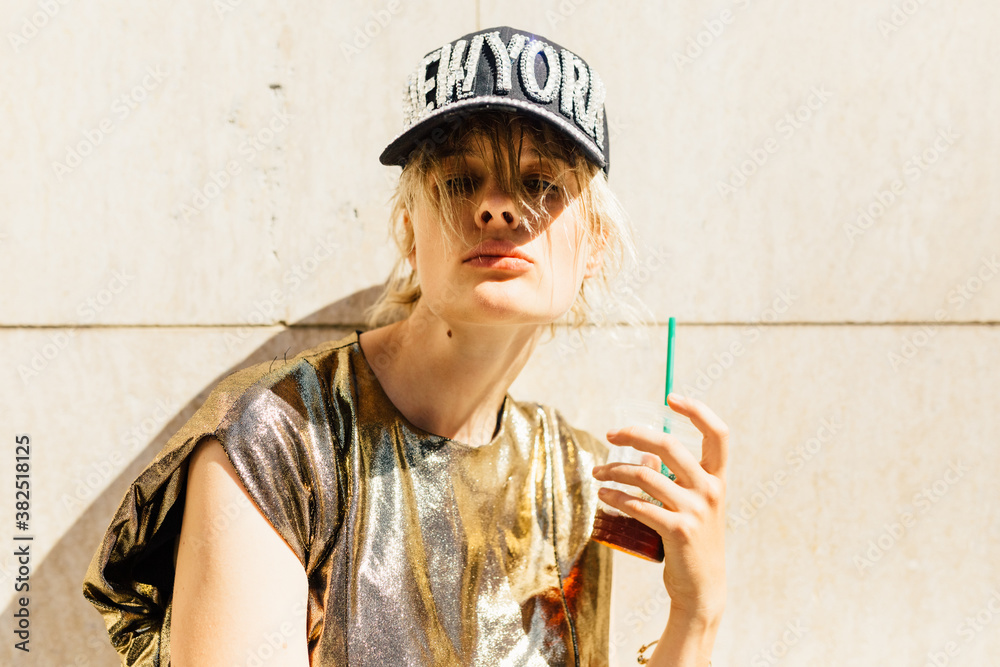 Beautiful Woman Stand Out With Her Golden Dress On the Streets of ...