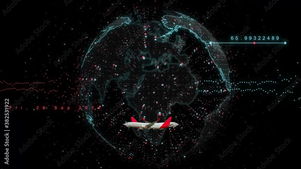 International flight travel 3d animation concept showing airplanes ...