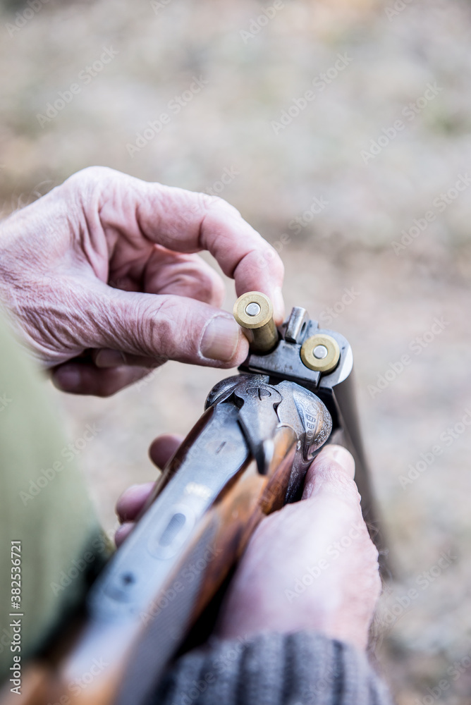 Old man putting ammunition in a hunting rifle-(loading shotgun) Stock ...
