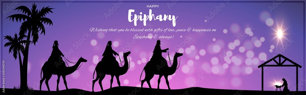 Vector illustration of Epiphany, christian festival, three wise men on ...