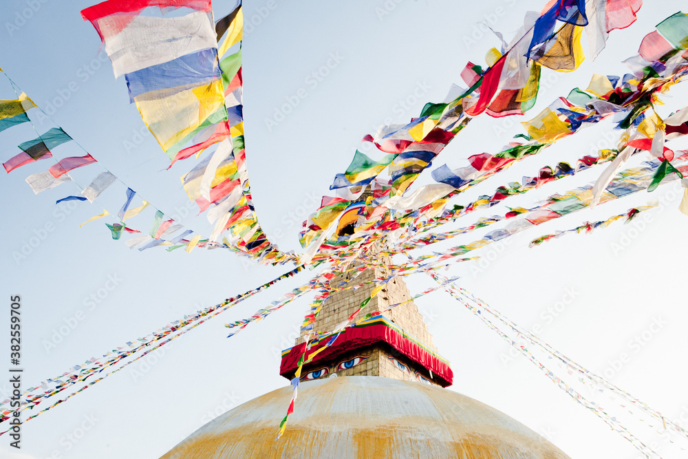 Buddhist stupa with prayer flags Stock Photo | Adobe Stock