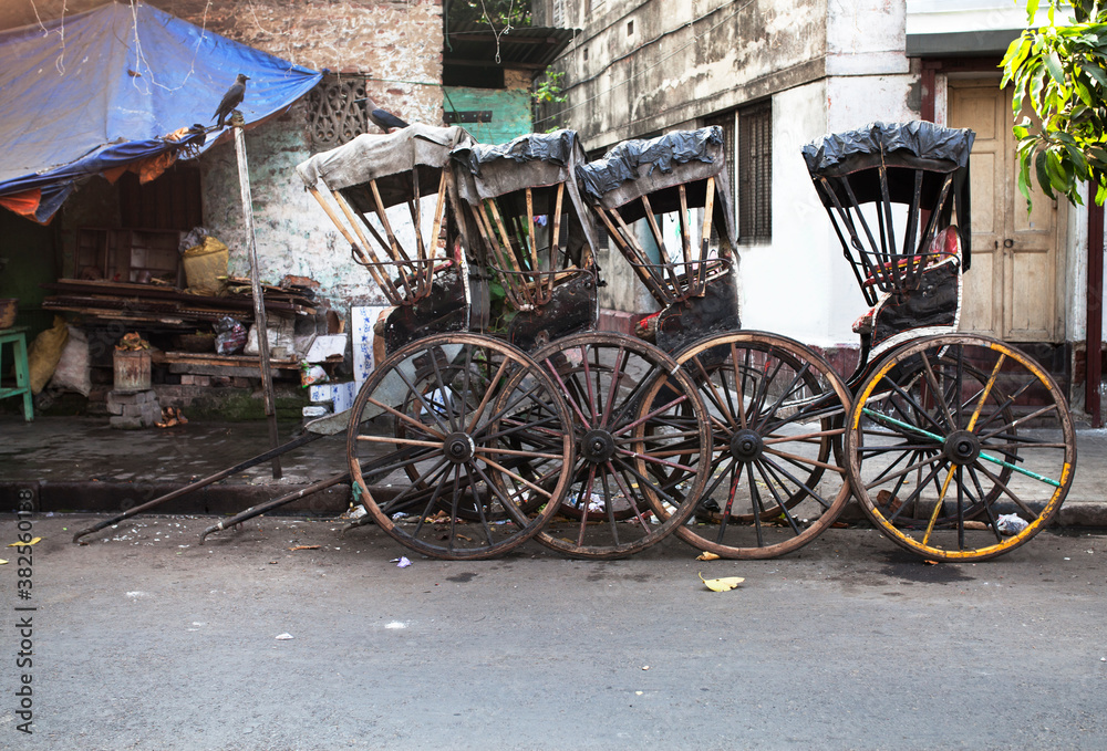 Hand Pulled rickshaw in the street of Kolkata,India Stock Photo | Adobe ...