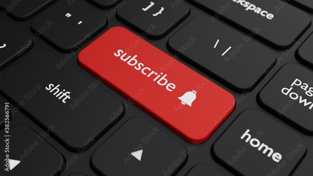 3d rendering of red subscribe button on keyboard Stock-Illustration ...