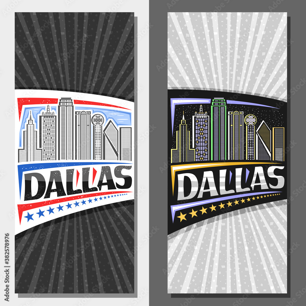 Vector layouts for Dallas, decorative leaflet with outline illustration ...