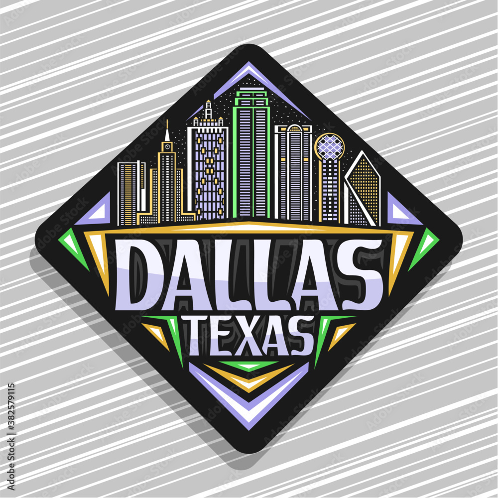 Vector logo for Dallas, black rhombus road sign with illustration of ...