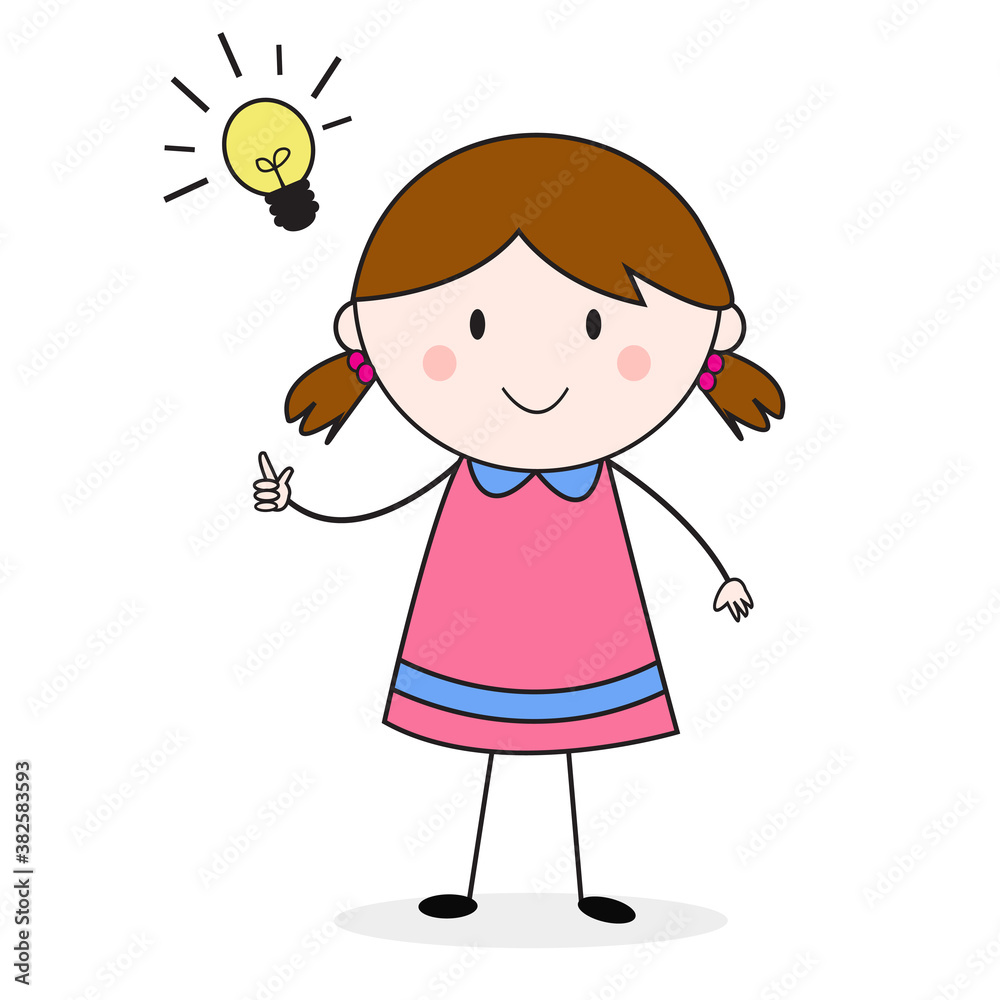 Doodle Girl Got Idea Illustration Cartoon Vector. Stock Vector | Adobe ...