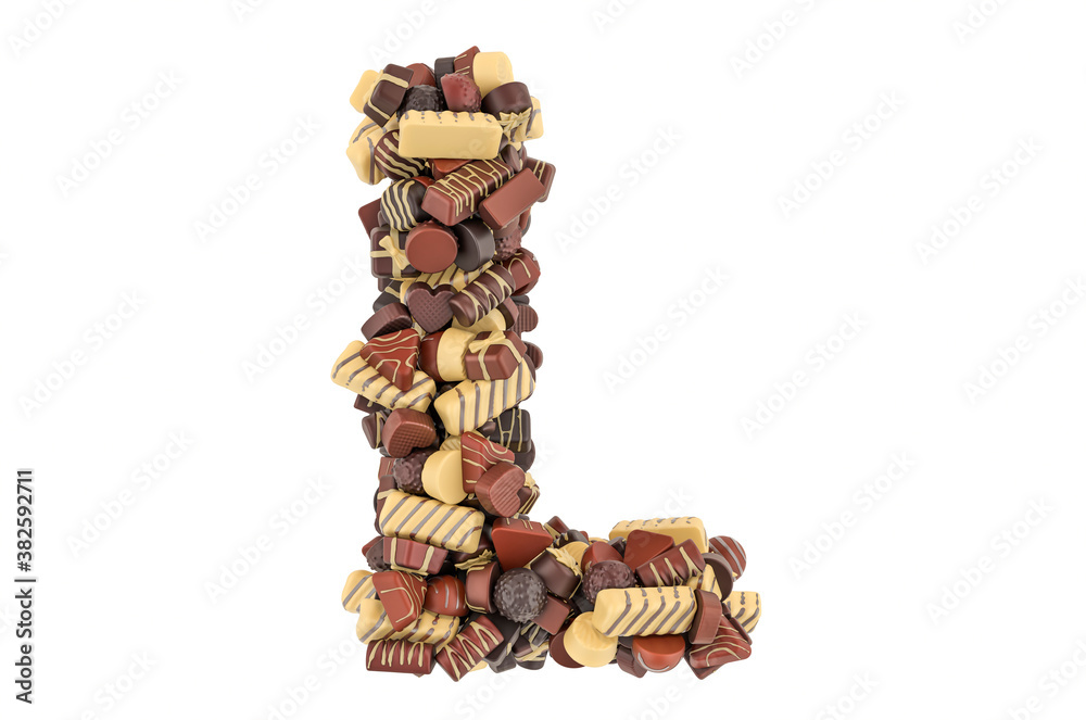 Letter L from chocolate candies. 3D rendering Stock Illustration ...