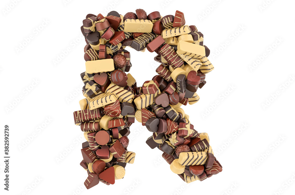Letter R from chocolate candies. 3D rendering Stock Illustration ...