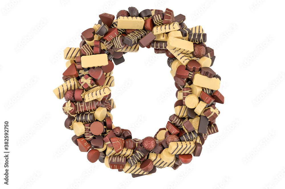 Letter O from chocolate candies. 3D rendering Stock Illustration ...