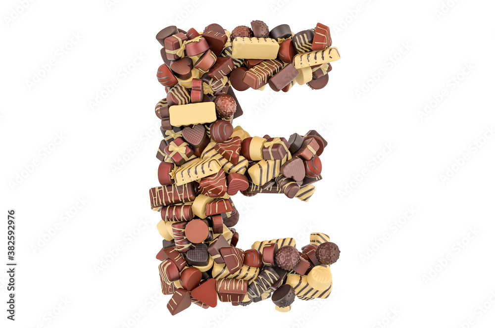 Letter E from chocolate candies. 3D rendering Stock Illustration ...
