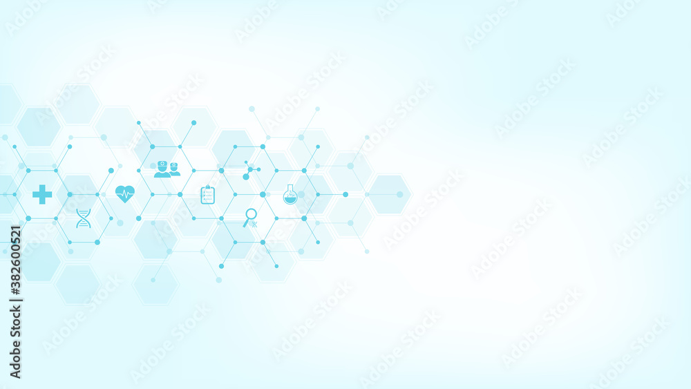 Medical background with flat icons and symbols. Template design with ...