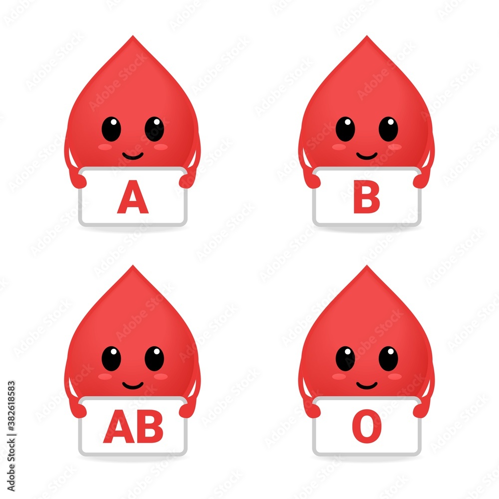 Set of cute red blood cells. Different blood type group. Illustration ...
