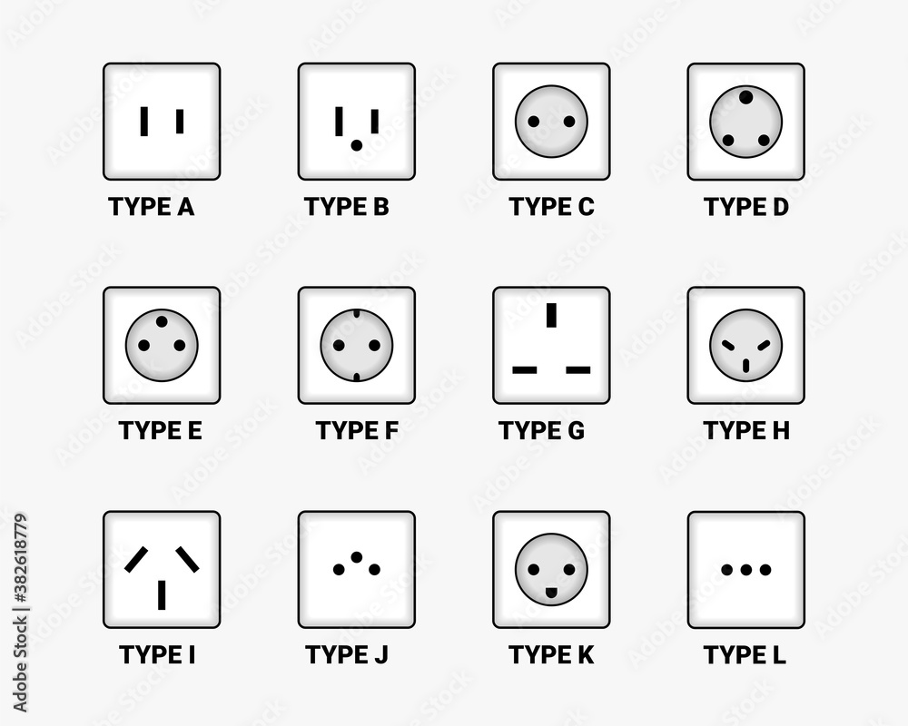 Set of type switches and sockets. Various electric sockets. Power ...