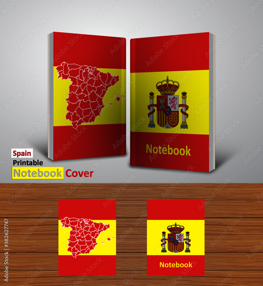 Spain Notebook Design Mockup - 3D Book Template - National Country Map ...