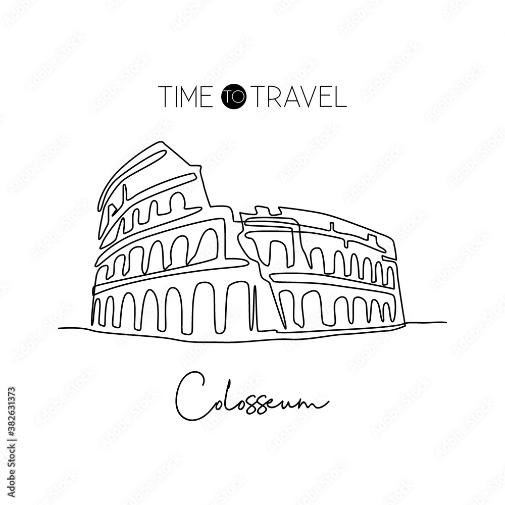 One Line travel drawing print Colosseum rome drawing line art print ...
