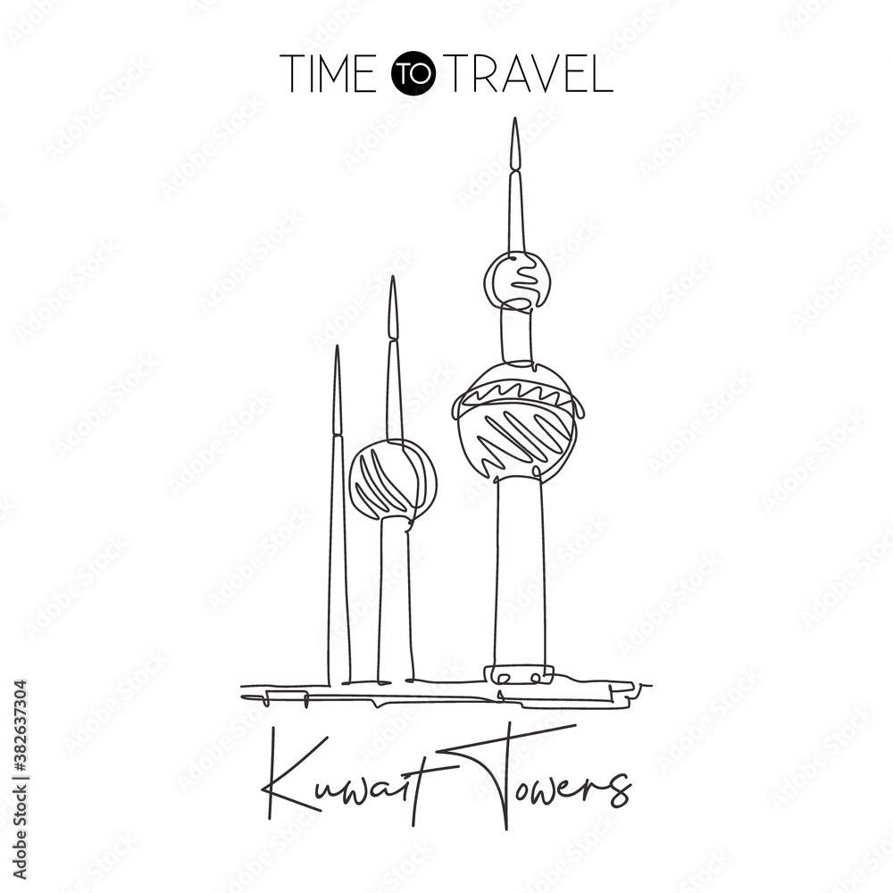 One continuous line drawing Kuwait Towers landmark. Most iconic ...
