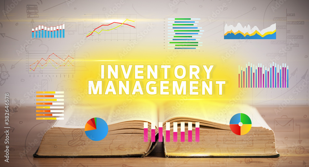 Open book with INVENTORY MANAGEMENT inscription, new business concept Stock Photo | Adobe Stock