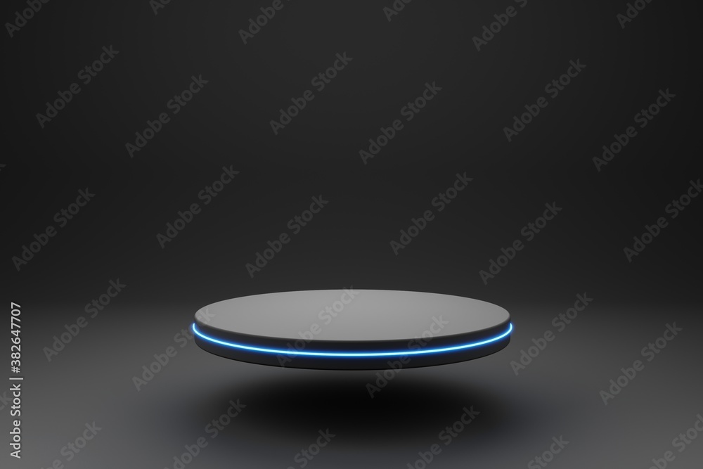Black Pedestal of platform display with neon modern stand podium on ...