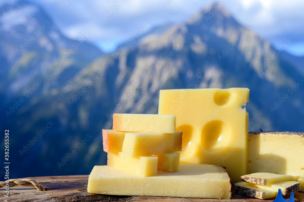 Cheese collection, French beaufort, abondance, emmental, tomme de ...
