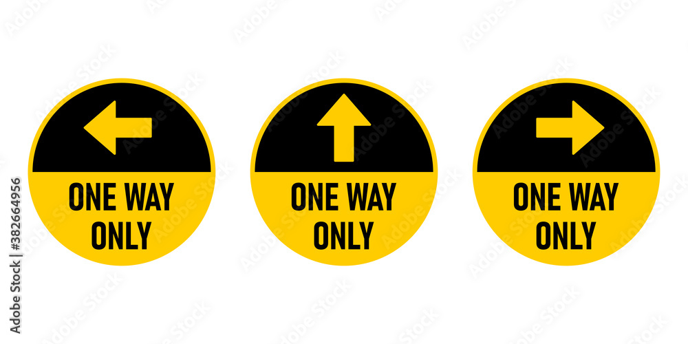 Set of One Way Only Round Floor Marking Adhesive Sticker Icon with ...