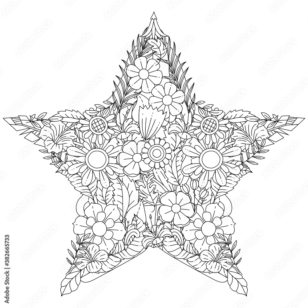 Mandala Circular Star Pattern. Leafs and flowers in Monochrome colors ...