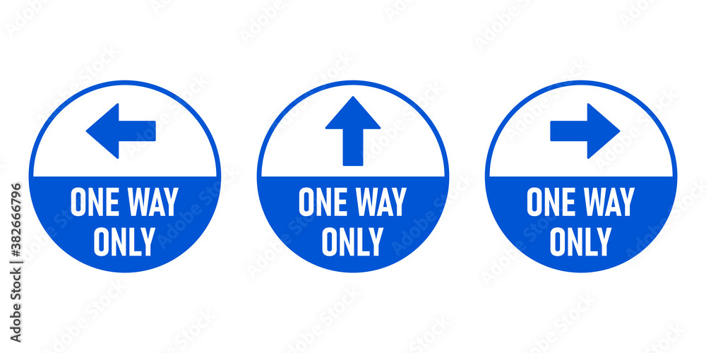 Set of One Way Only Round Floor Marking Adhesive Sticker Icon with ...