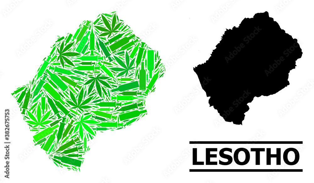 Addiction mosaic and solid map of Lesotho. Vector map of Lesotho is ...