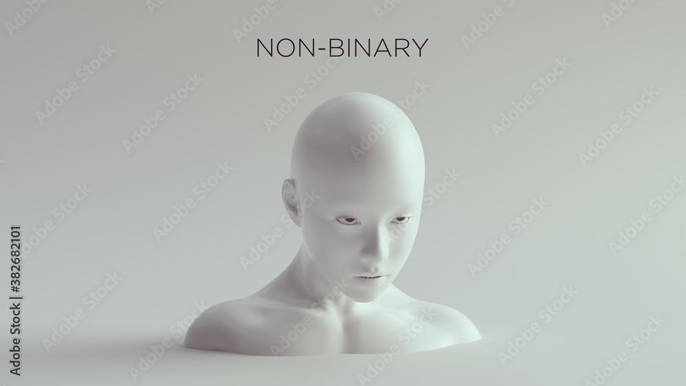 Non-Binary Female Male White Bust Head and Shoulders Left Side 3d ...