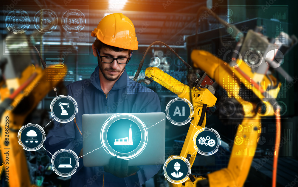 Smart industry robot arms for digital factory production technology ...