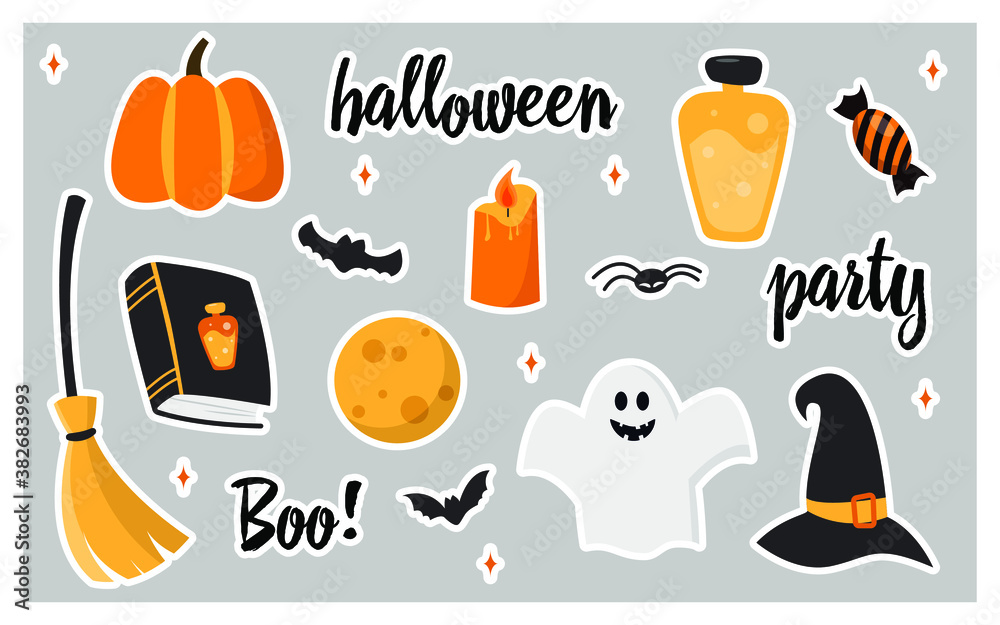Halloween decoration cartoon vector set. Spooky and scary items ...