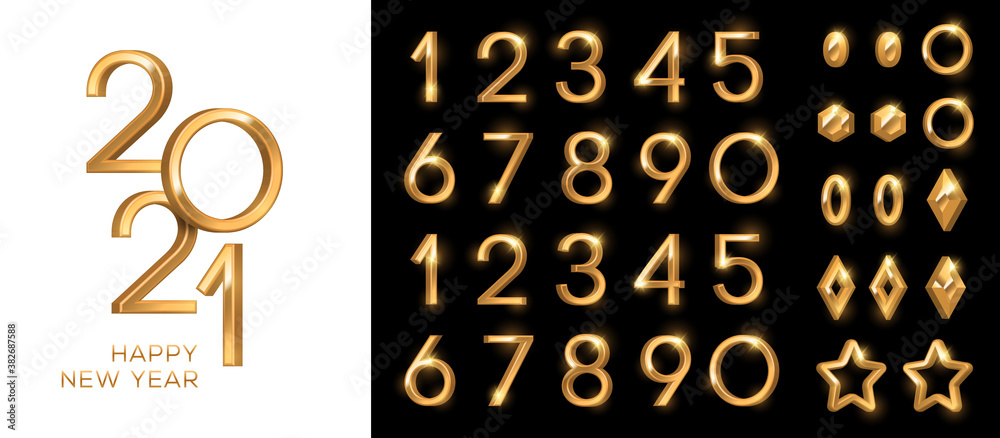 3d gold numbers set in vintage style. Vector illustration. Minimal ...