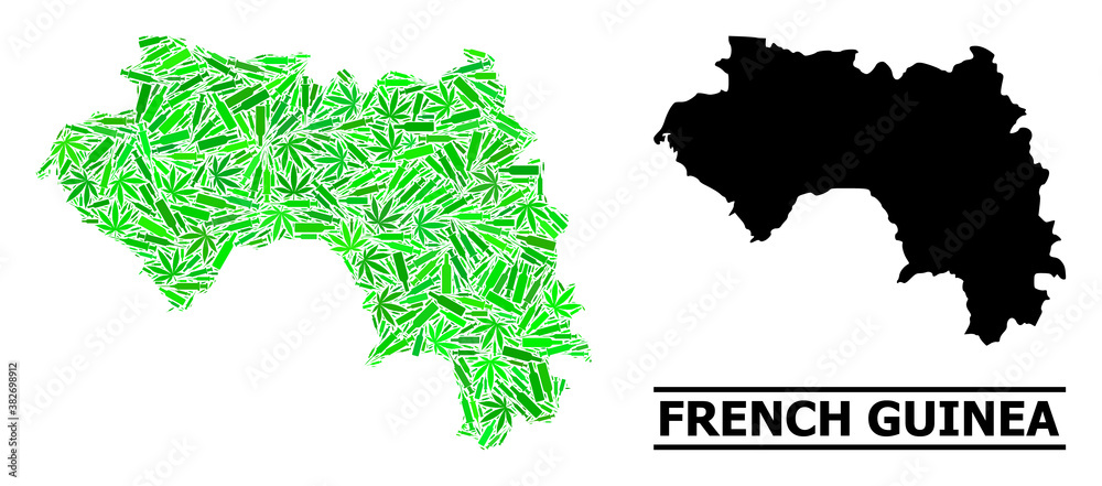 Drugs mosaic and usual map of French Guinea. Vector map of French ...