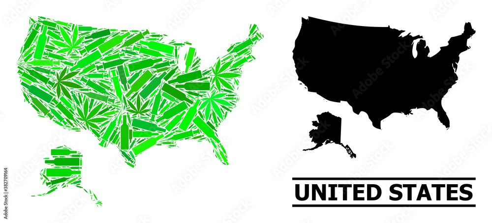 Drugs mosaic and solid map of USA and Alaska. Vector map of USA and ...