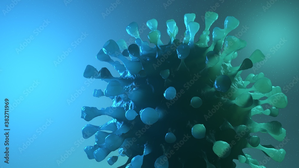 Microscopic view of a infectious virus. SARS-CoV-2 virus cell ...