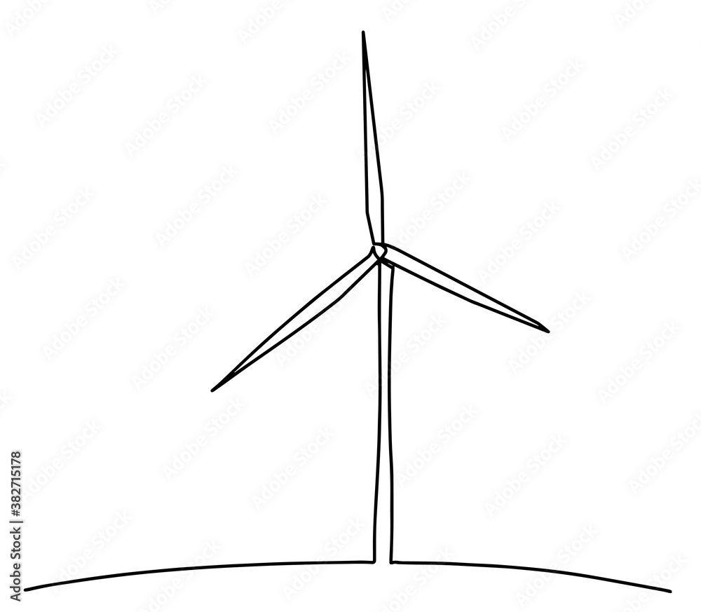 Single continuous line art wind generator. Save ecology green energy ...
